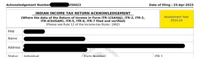 New Look of "INCOME TAX RETURN ACKNOWLEDGEMENT" for FY 2022-23 & AY 2023-24