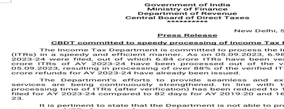 Average processing time of Income Tax Returns reduced to 10 days TAXCONCEPT