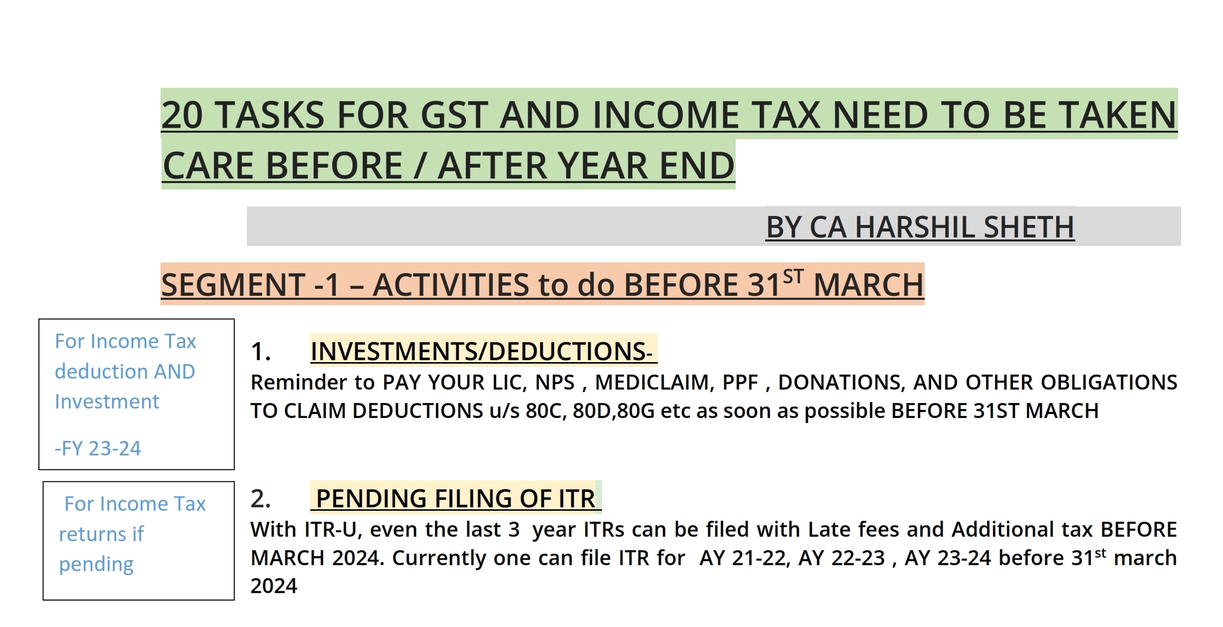 20 Essential Year-End Tasks for GST, Income Tax, and Bookkeeping By CA ...