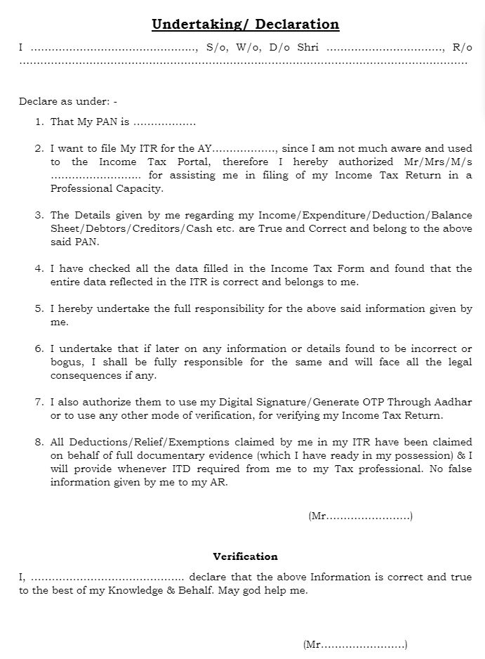 Draft Declaration that can be obtained from Assessee before filing of ...