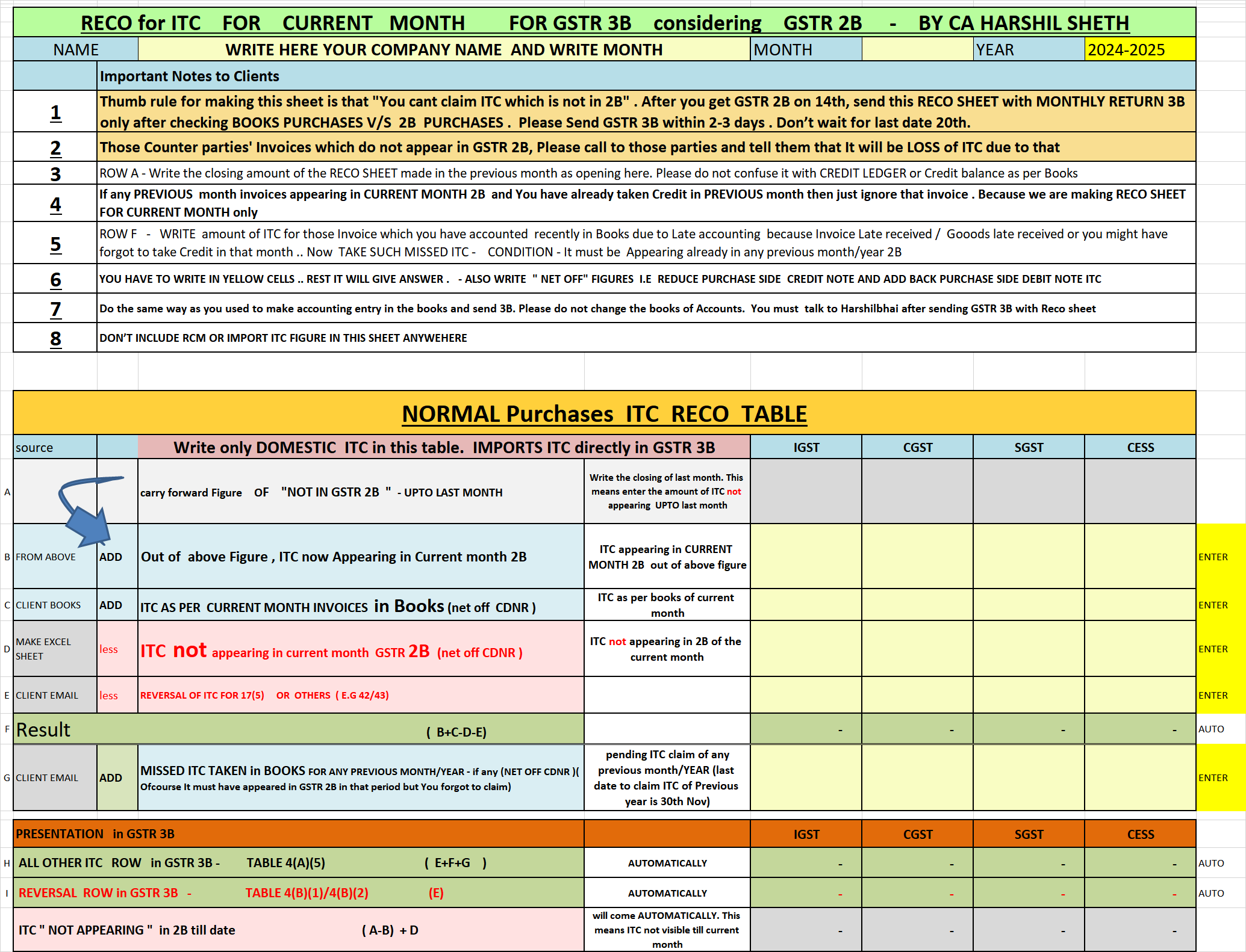 ITC Reconciliation: The Ultimate Control Excel Sheet for GSTR 2B vs ...