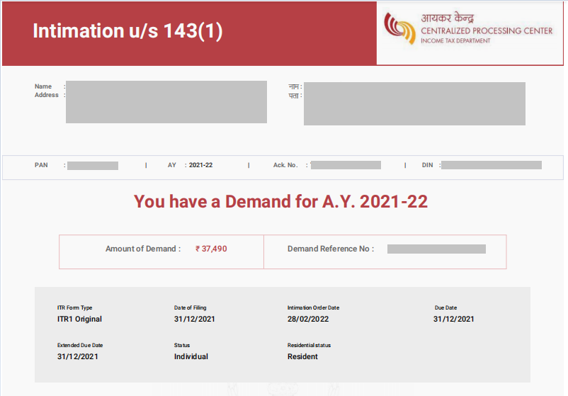 Intimation Under Section 143(1) of Income Tax Act TAXCONCEPT