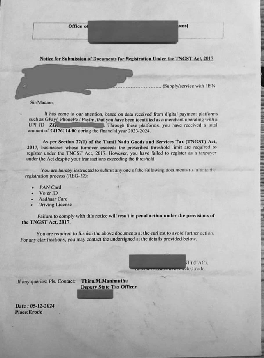 Action for Unregistered UPI Transactions Notice TAXCONCEPT