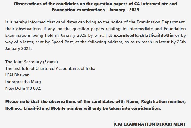 Observations of the candidates on the question papers of CA ...