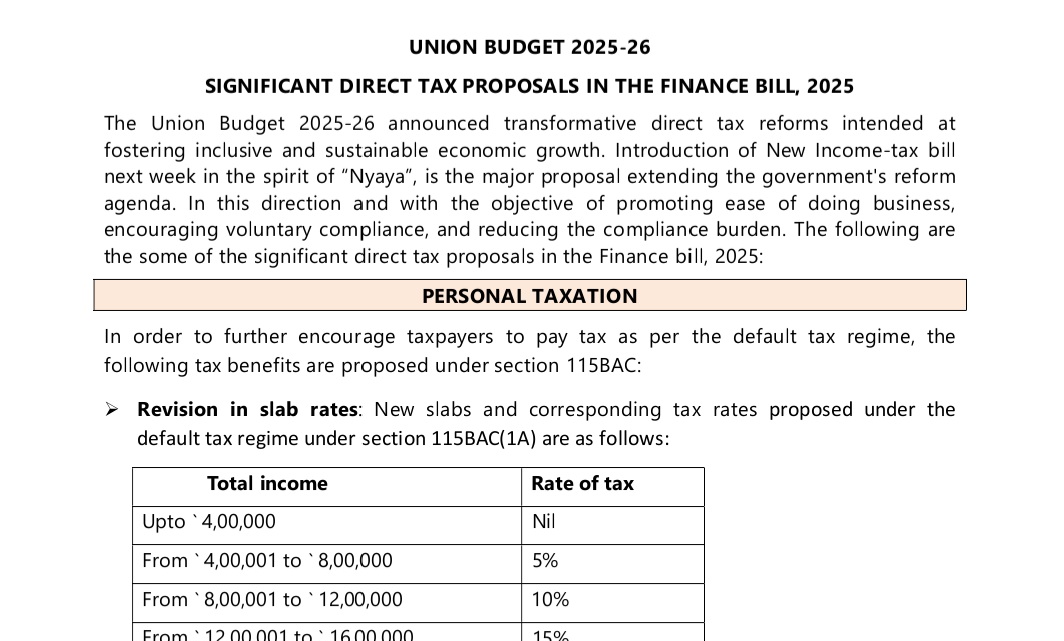 SIGNIFICANT DIRECT TAX PROPOSALS IN THE FINANCE BILL, 2025 TAX CONCEPT