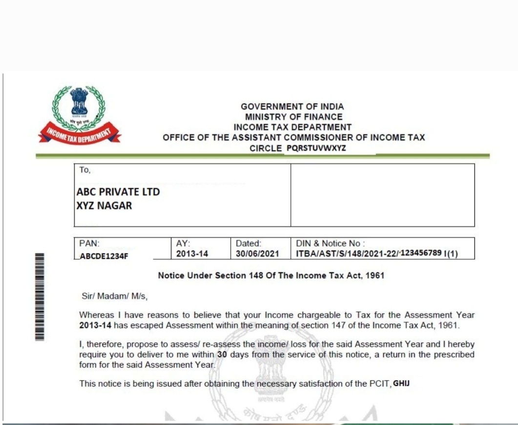 Issue a Income Tax Notice Under Section 148 TAXCONCEPT