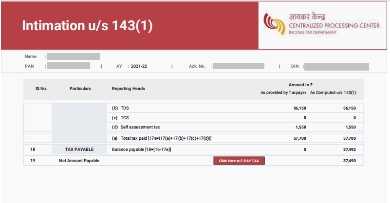 Intimation notice under Section 143(1) – ITR Intimation TAXCONCEPT