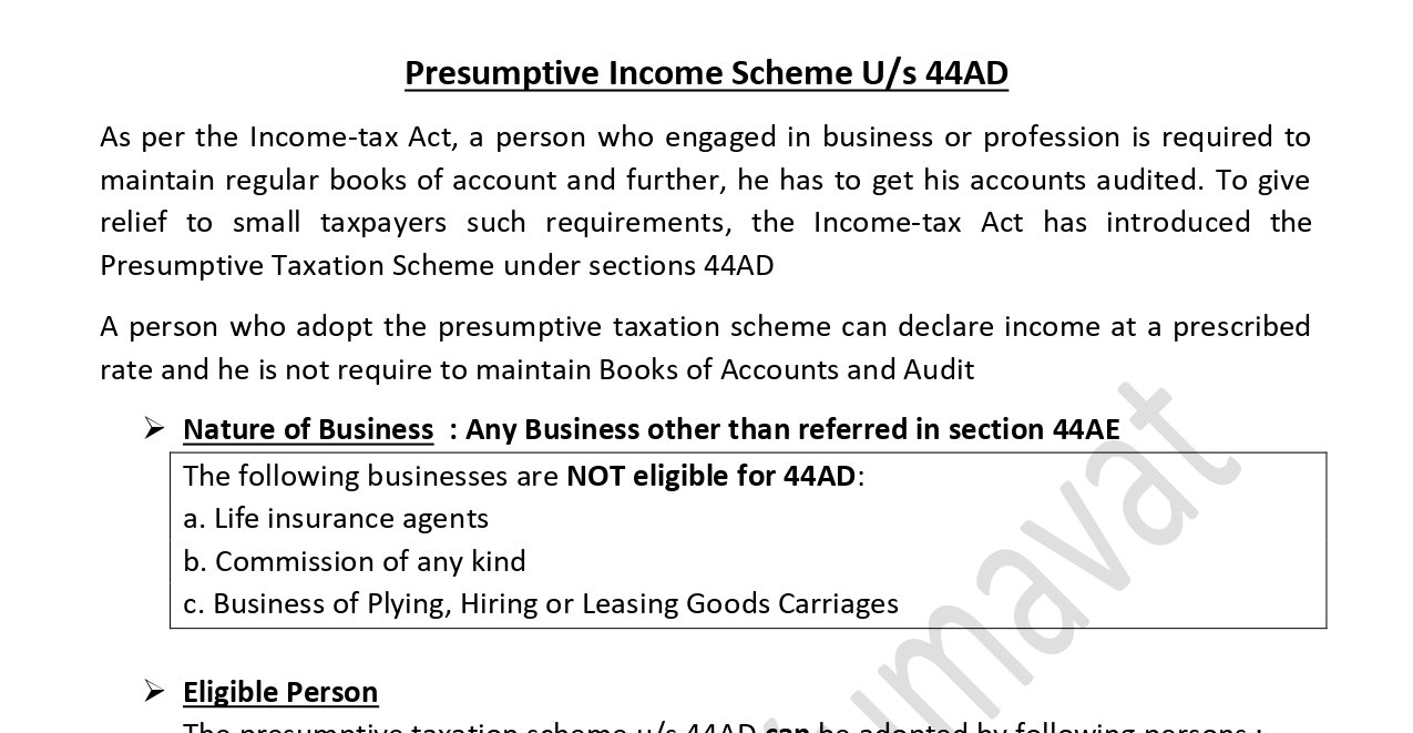 Presumptive Income U/s 44AD Condition, Eligibility, Limits and Changes ...