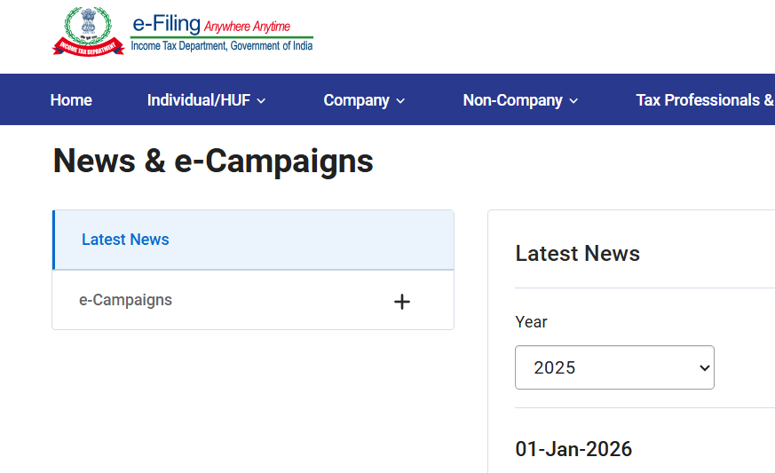 01-Jan-2026 Income Tax e-filing Portal Update TAXCONCEPT